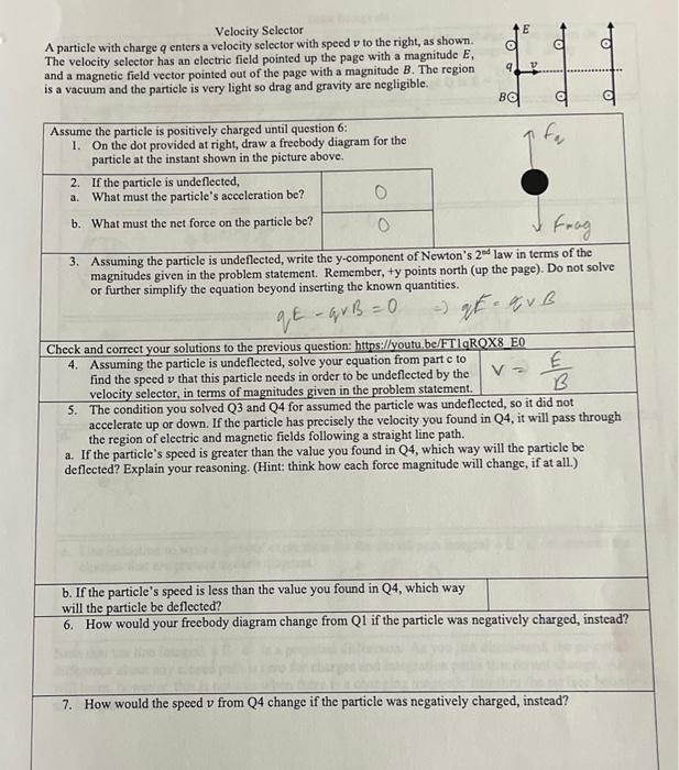 Solved Velocity Selector A particle with charge q enters a | Chegg.com
