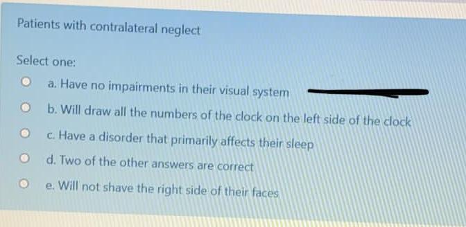 Solved Patients with contralateral neglect Select one: a. | Chegg.com