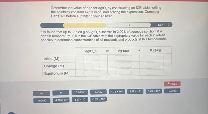 Solved Determine the value of Ksp for AgIO, by constructing | Chegg.com