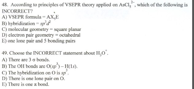 Solved According to principles of VSEPR theory applied on | Chegg.com