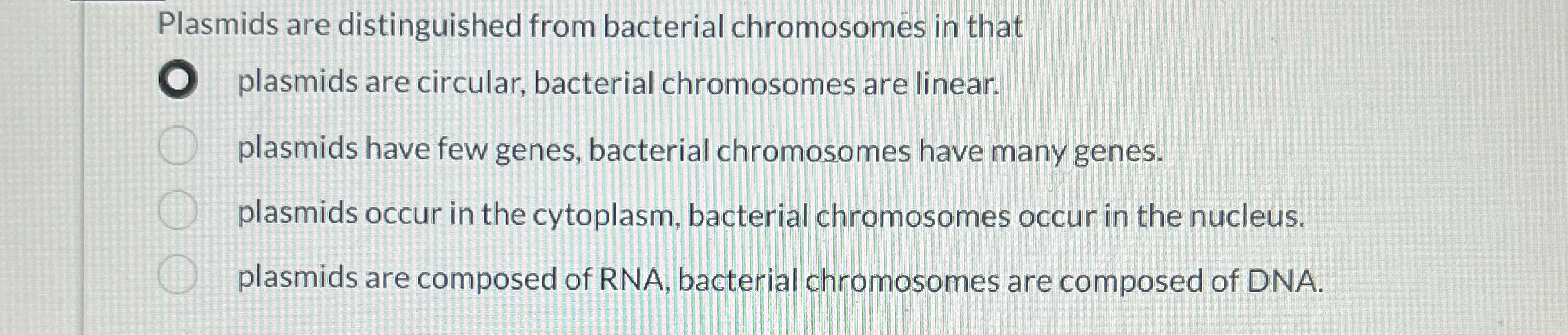 Solved Plasmids are distinguished from bacterial chromosomes | Chegg.com
