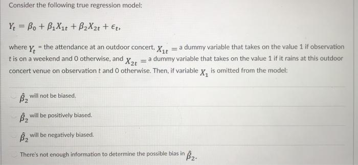 Solved Consider the following true regression model: Y = Bo | Chegg.com