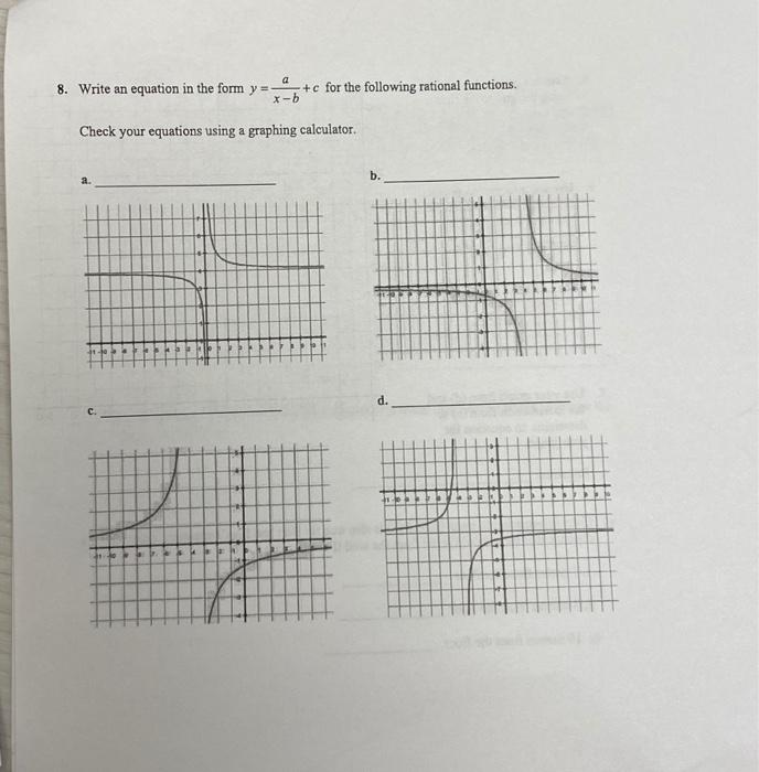 Solved 8. Write an equation in the form y=x−ba+c for the | Chegg.com