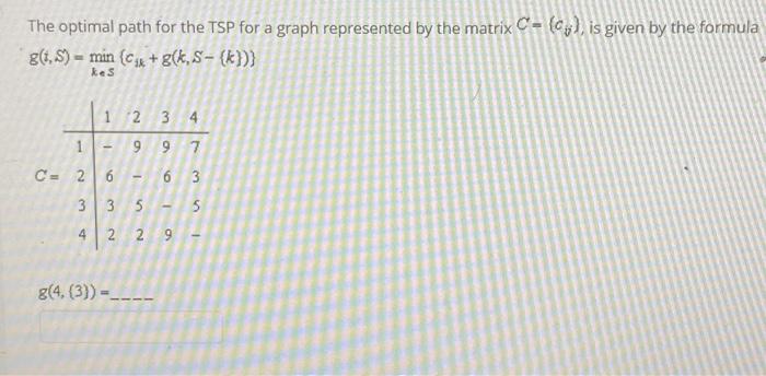 Solved The optimal path for the TSP for a graph represented | Chegg.com