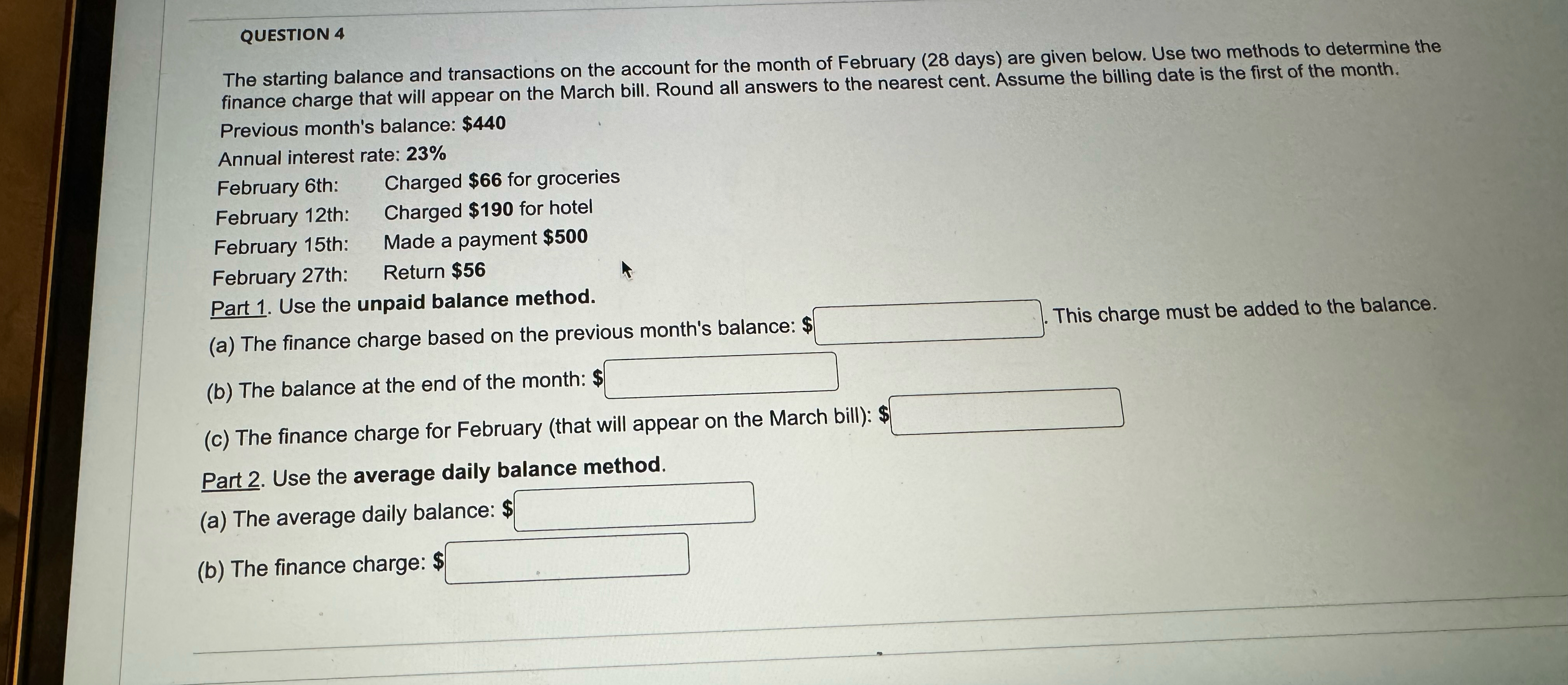 Solved QUESTION 4The starting balance and transactions on | Chegg.com