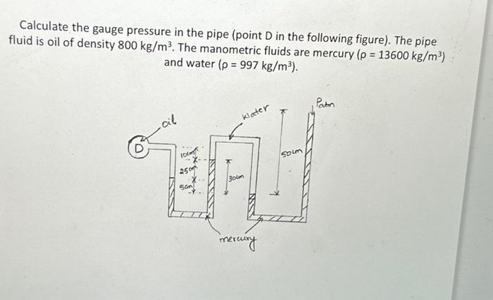 Solved Calculate the gauge pressure in the pipe (point D in | Chegg.com