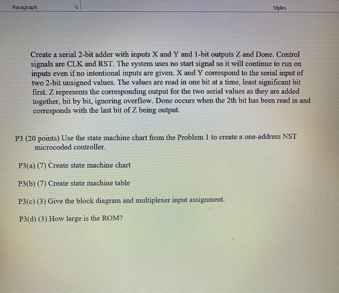 Solved Paragraph Styles Create a serial 2-bit adder with | Chegg.com