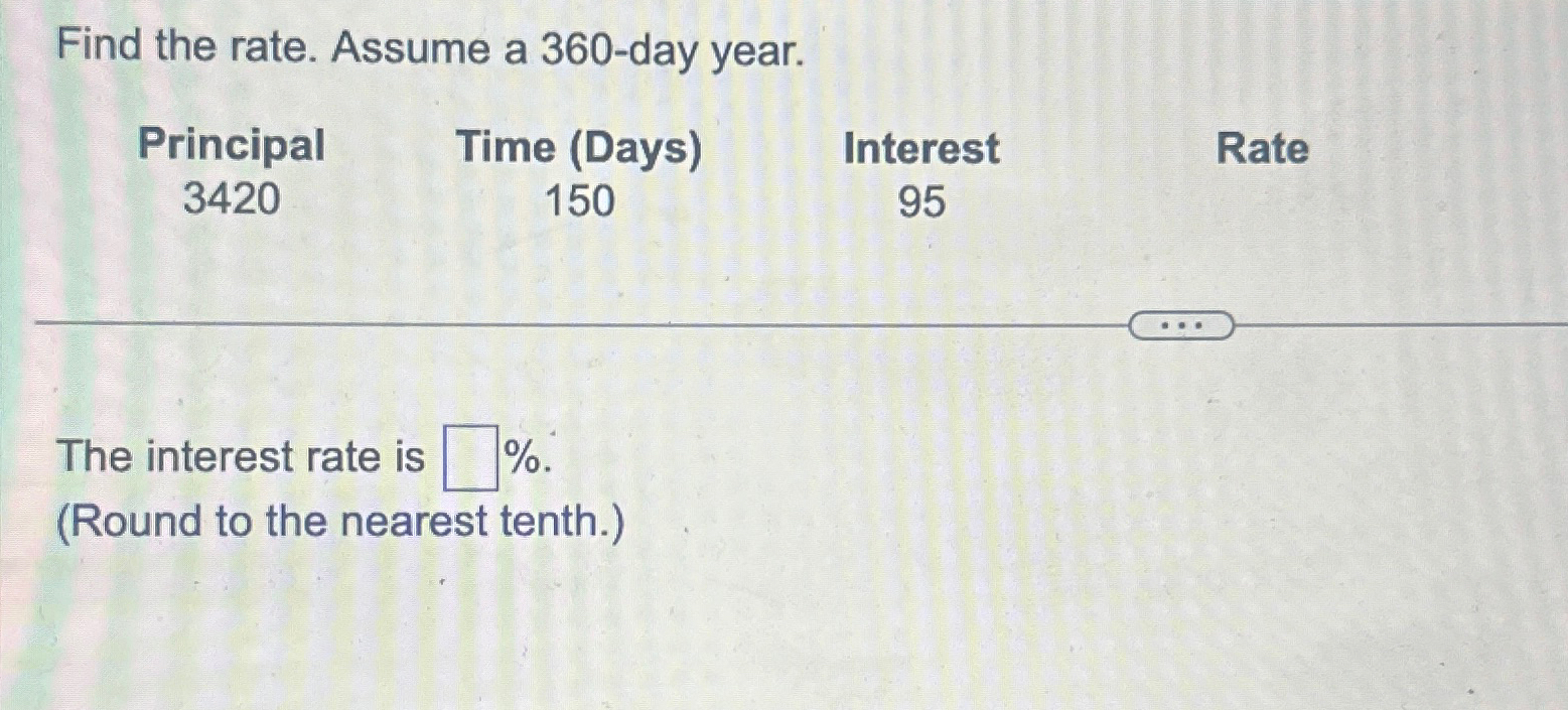 Solved Find the rate. Assume a 360-day year.PrincipalTime | Chegg.com