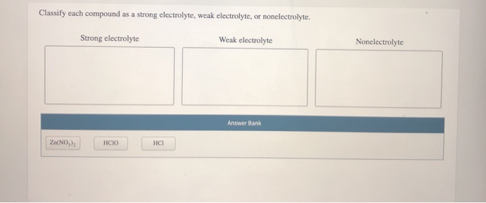 Solved Classify each compound as a strong electrolyte, weak | Chegg.com