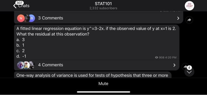 Solved 101 STAT 307 Unats STAT101 2,332 subscribers NS 3 | Chegg.com