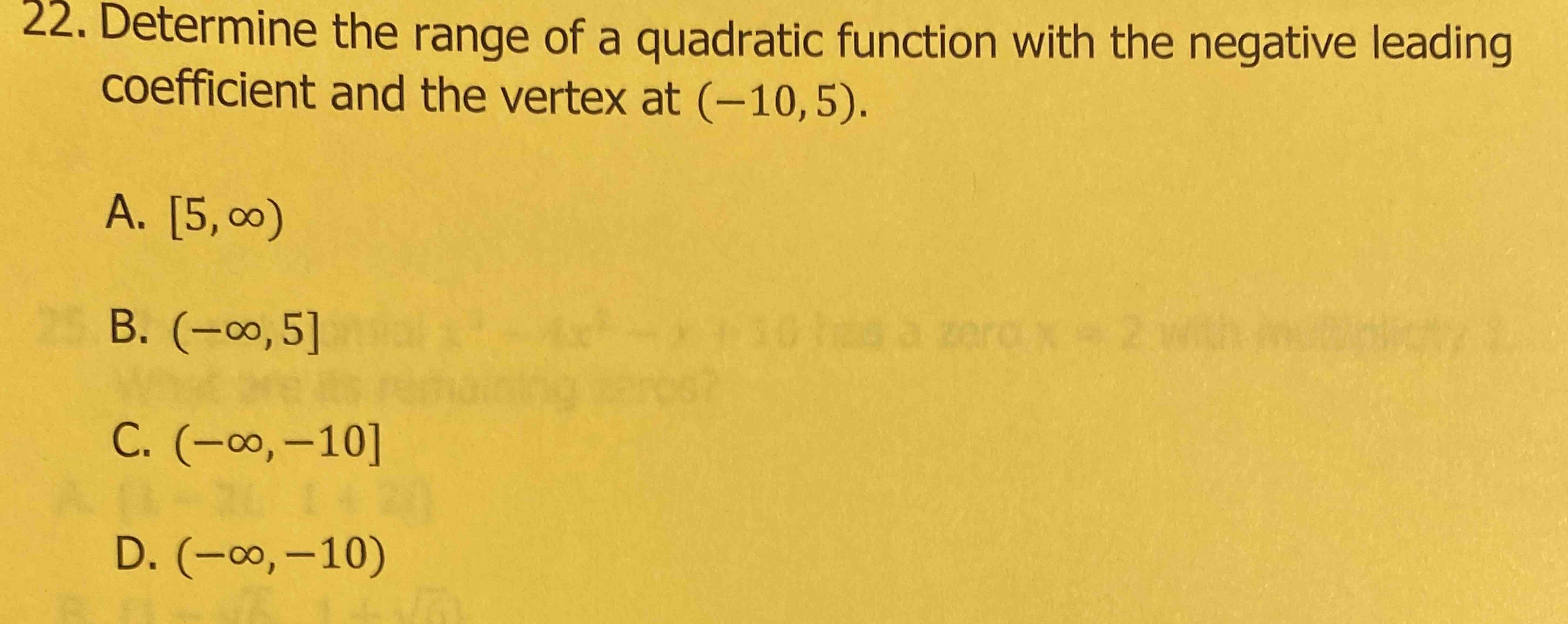 Solved Determine the range of a quadratic function with the | Chegg.com