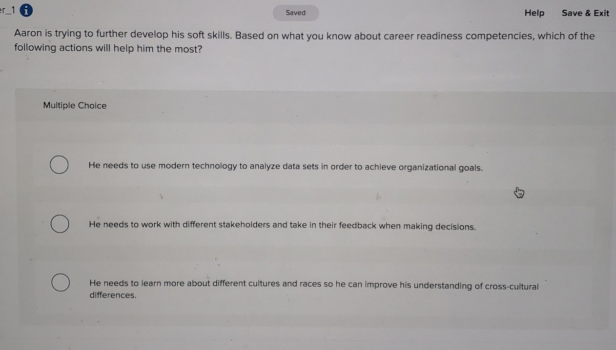 Solved i 1 ﻿i)HelpSave & ExitAaron is trying to further | Chegg.com