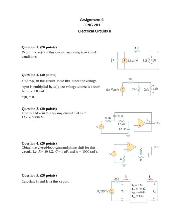 Solved Assignment 4 EENG 281 Electrical Circuits 11 1H | Chegg.com