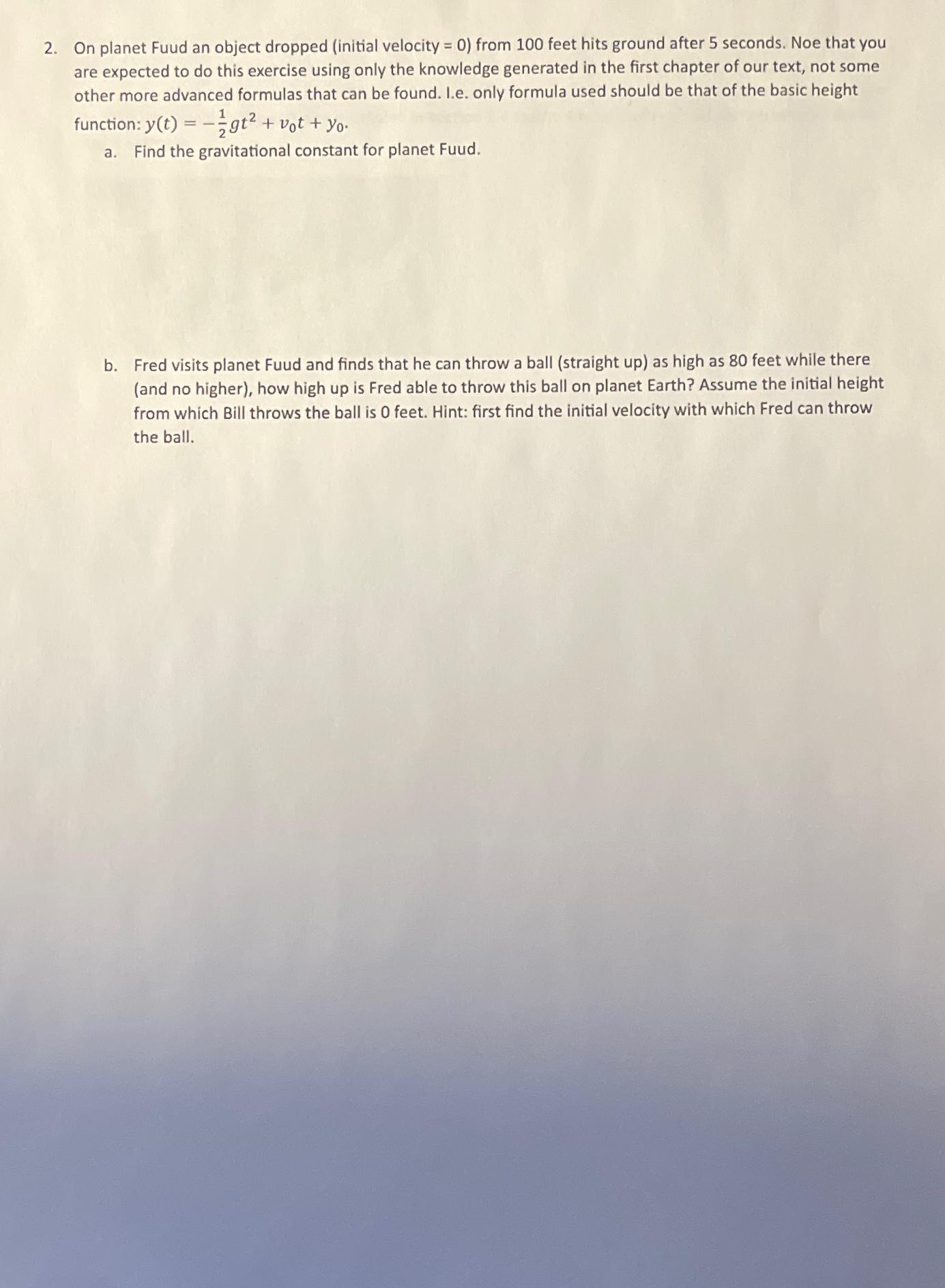 Solved On planet Fuud an object dropped (initial velocity | Chegg.com