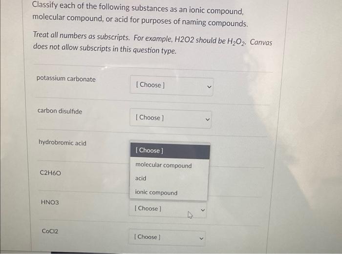 Solved Classify each of the following substances as an ionic | Chegg.com