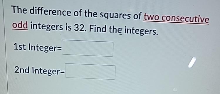 Solved The difference of the squares of two consecutive odd | Chegg.com