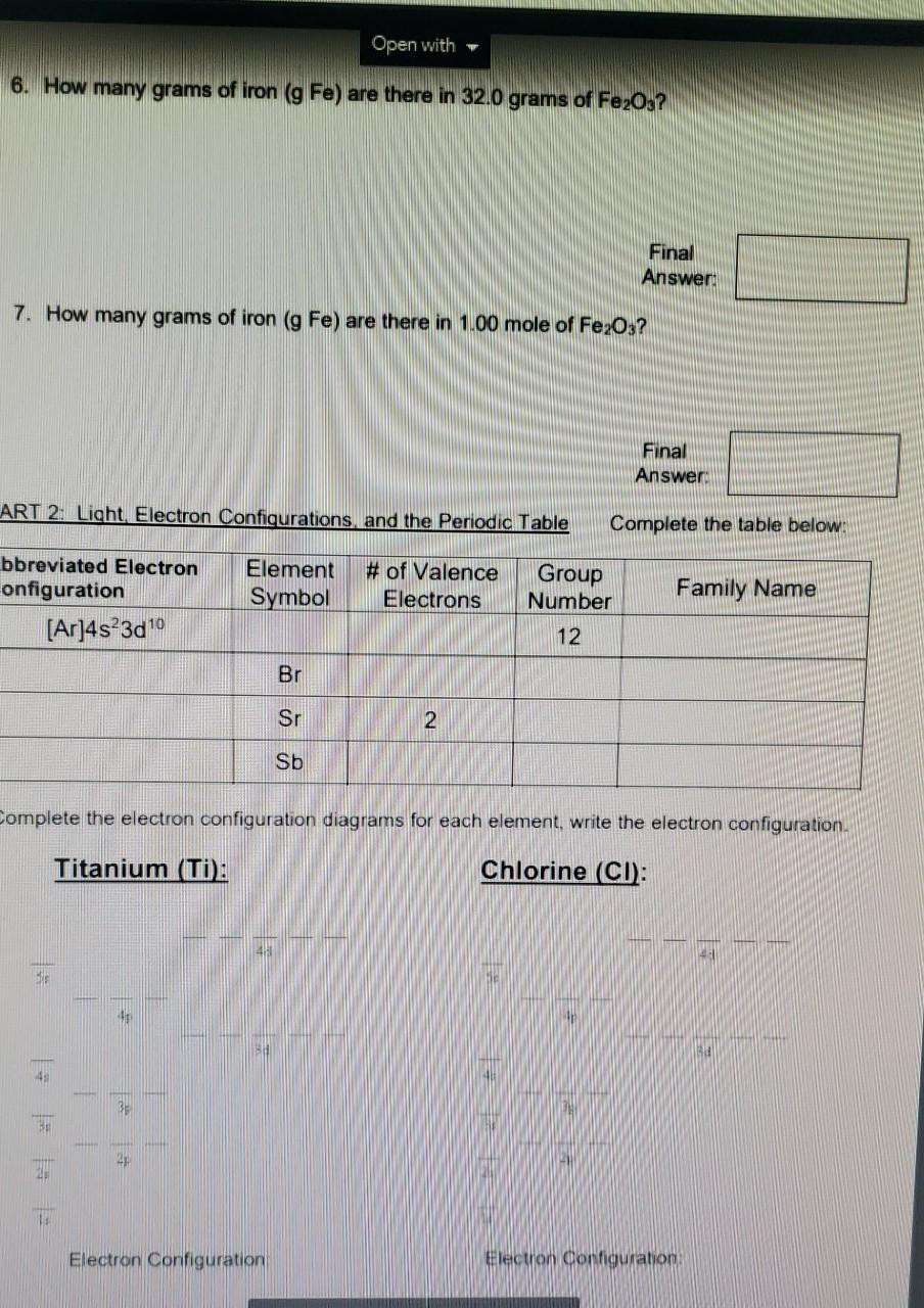 Solved Open with 6. How many grams of iron (g Fe) are there | Chegg.com