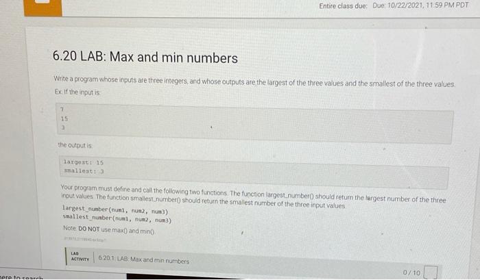 Solved Entire class due: Due: 10/22/2021, 11:59 PM PDT 6.20 | Chegg.com
