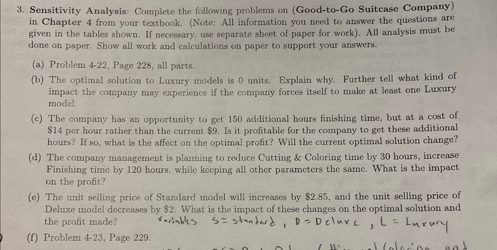 Solved Sensitivity Analysis: Complete the following problems | Chegg.com