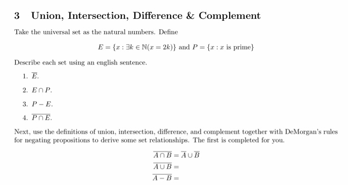 Solved Union, Intersection, Difference & Complement Take the | Chegg.com