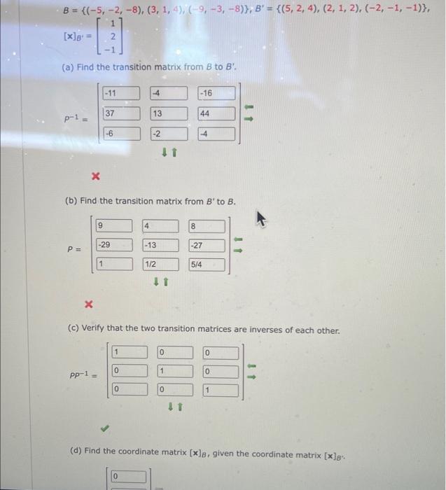 Solved Consider the following. B = {(−5, −2, −8), (3, 1, | Chegg.com
