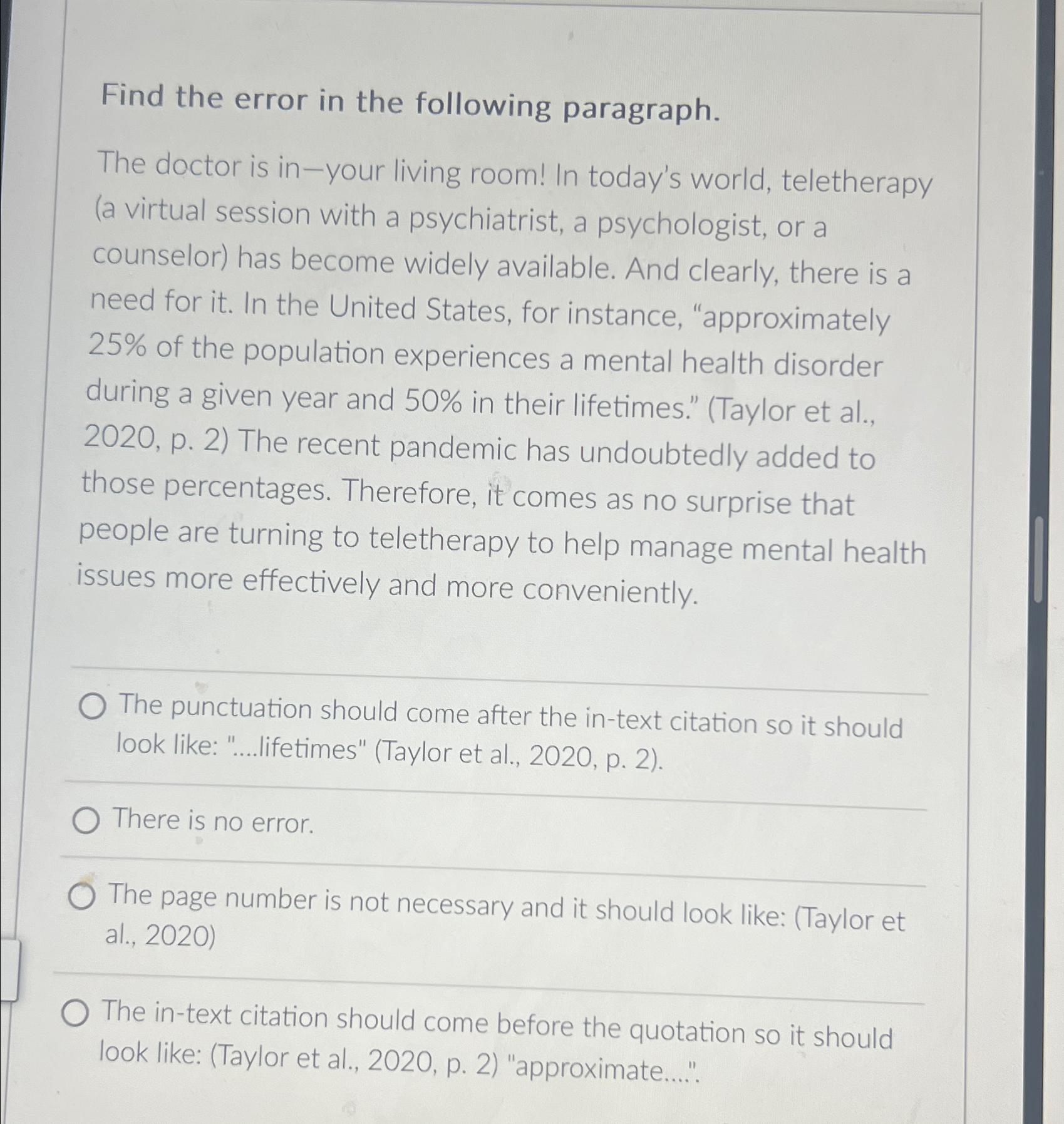 Solved Find the error in the following paragraph.The doctor | Chegg.com Solved Find the error in the following paragraph.The doctor | Chegg.com