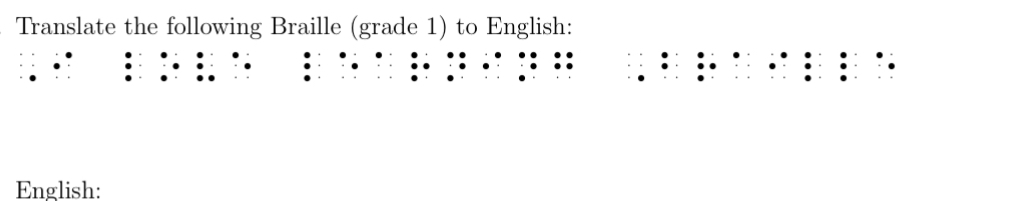 Solved Translate the following Braille (grade 1) ﻿to | Chegg.com