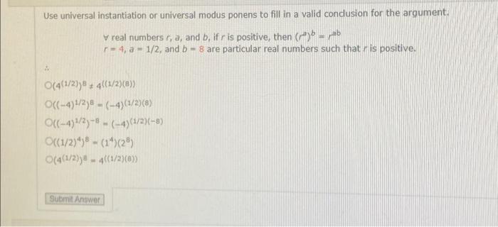 Solved Use universal instantiation or universal modus ponens | Chegg.com
