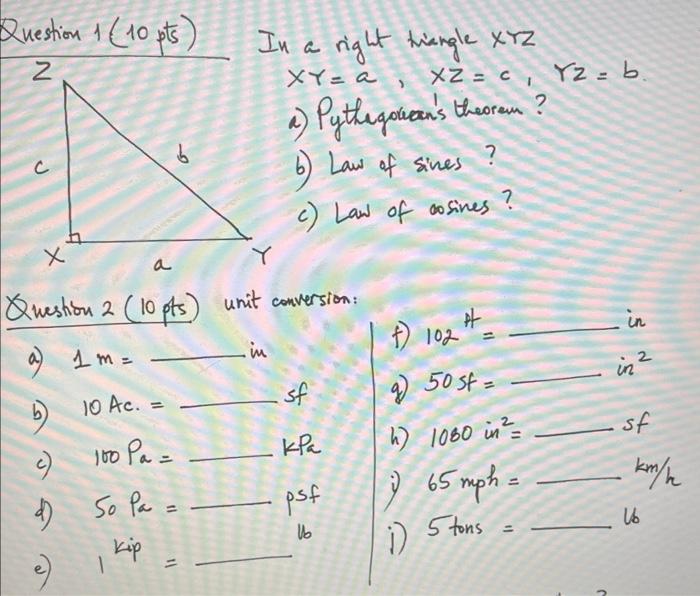 Question 1 (10 pts) In a right tiangle xYz | Chegg.com Question 1 (10 pts) In a right tiangle xYz | Chegg.com