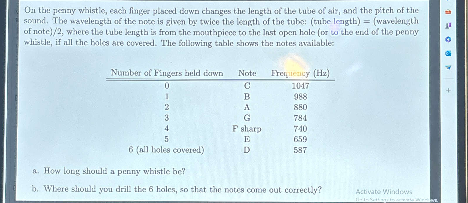 Solved On the penny whistle, each finger placed down changes | Chegg.com