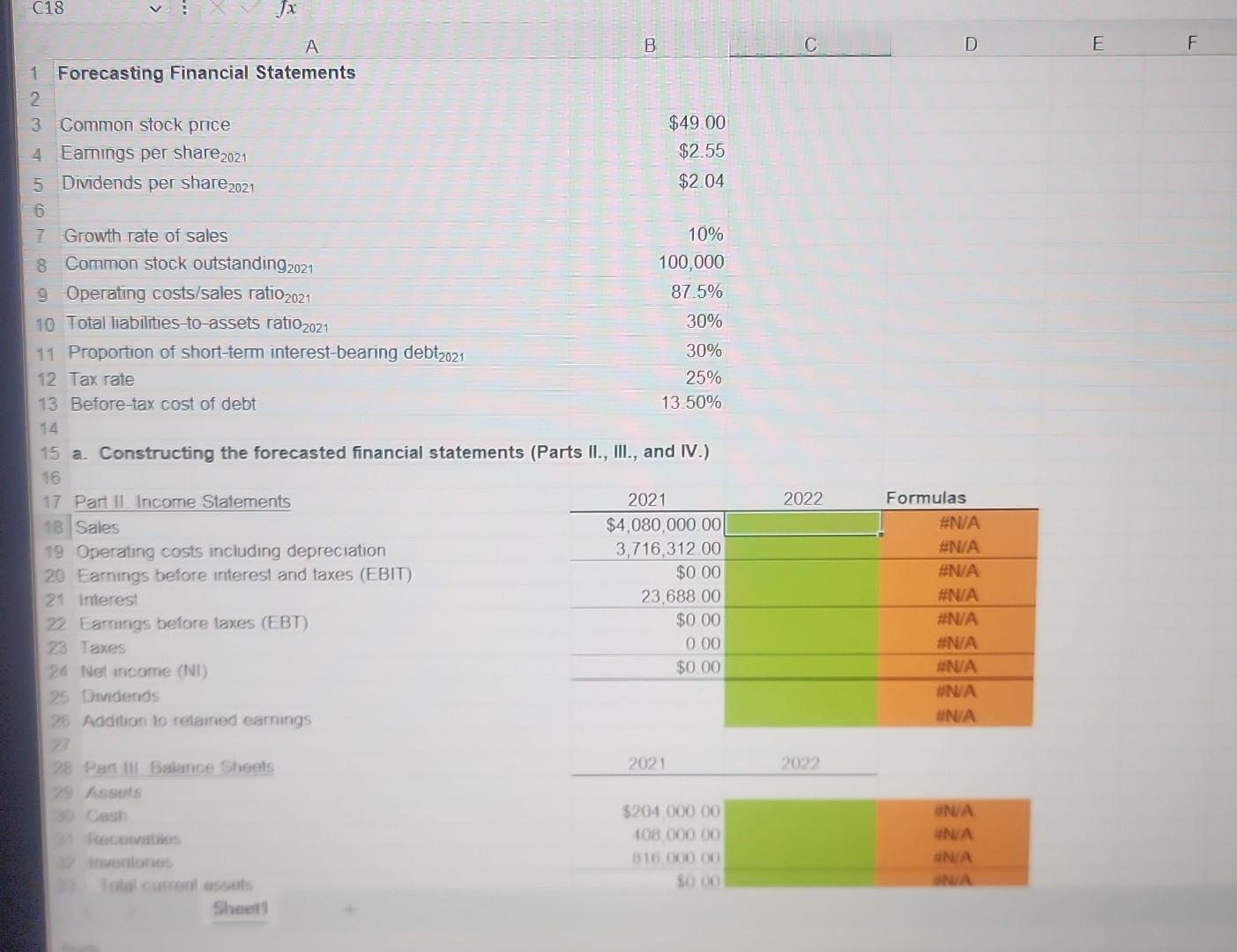Solved Excel Activity: Forecasting Financial Statements | Chegg.com