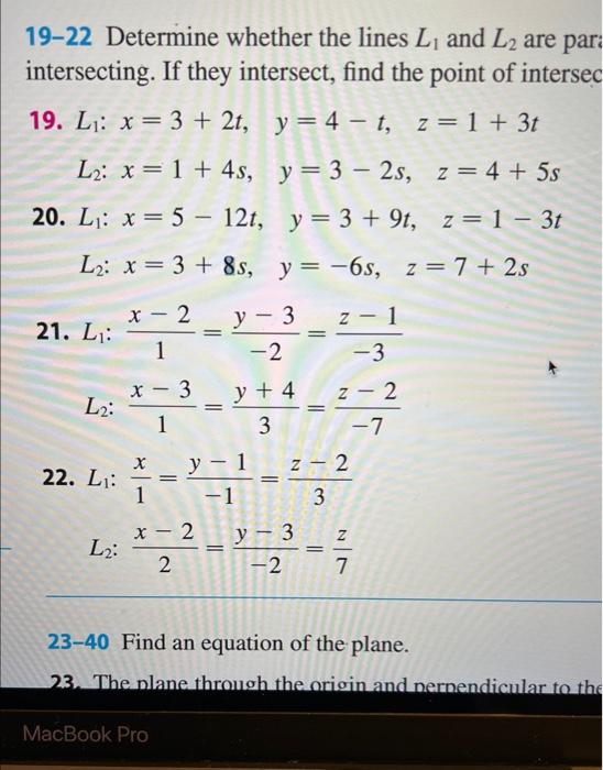 Solved 19-22 Determine whether the lines L1 and L2 are par | Chegg.com