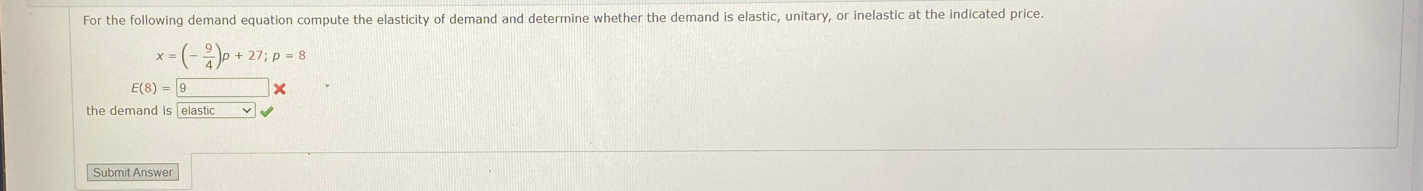 Solved x=(-94)p+27;p=8E(8)= | Chegg.com