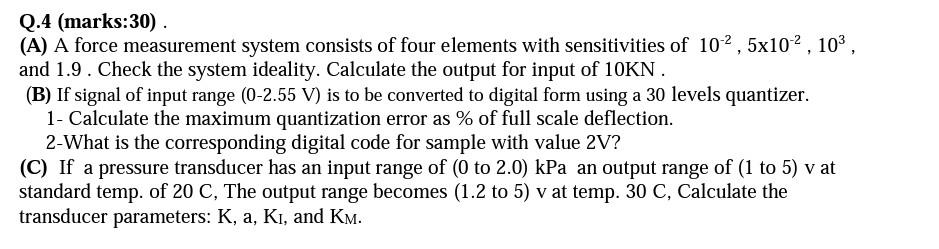 Solved Q.4 (marks:30) . (A) A force measurement system | Chegg.com
