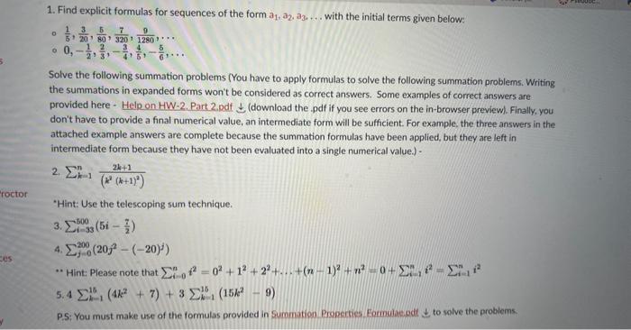 Solved 1. Find explicit formulas for sequences of the form | Chegg.com