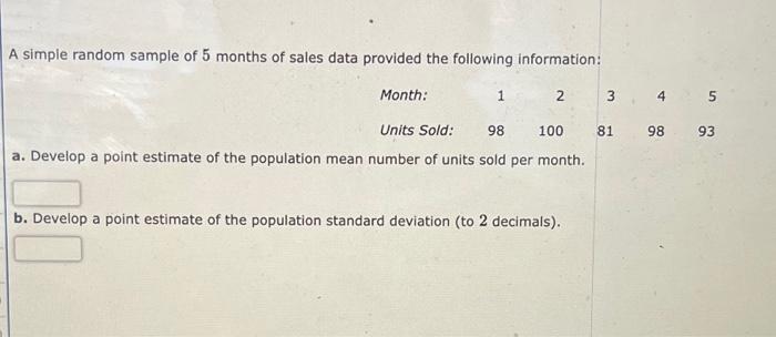 Solved A simple random sample of 5 months of sales data | Chegg.com