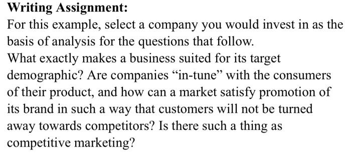 Solved Writing Assignment: For this example, select a | Chegg.com