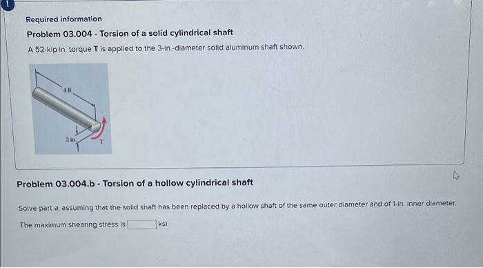 Solved Required information Problem 03.004 - Torsion of a | Chegg.com