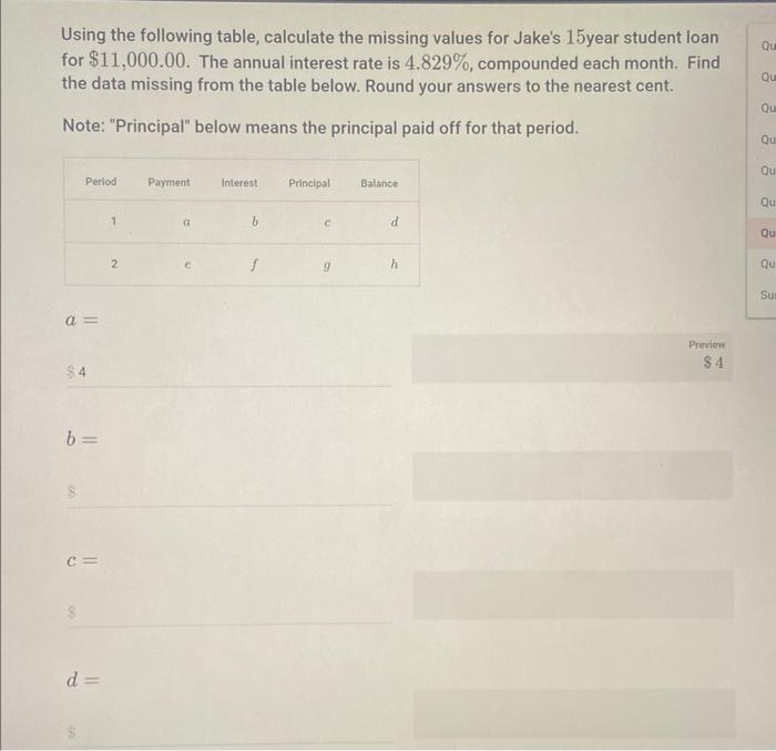 Solved Using the following table, calculate the missing | Chegg.com