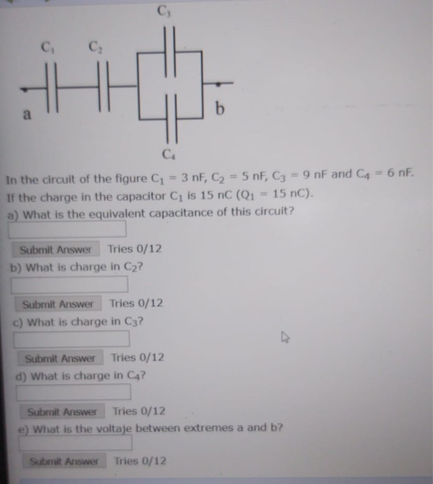 Solved C In the circuit of the figure C1 = 3 nF, C2 = 5 nF, | Chegg.com