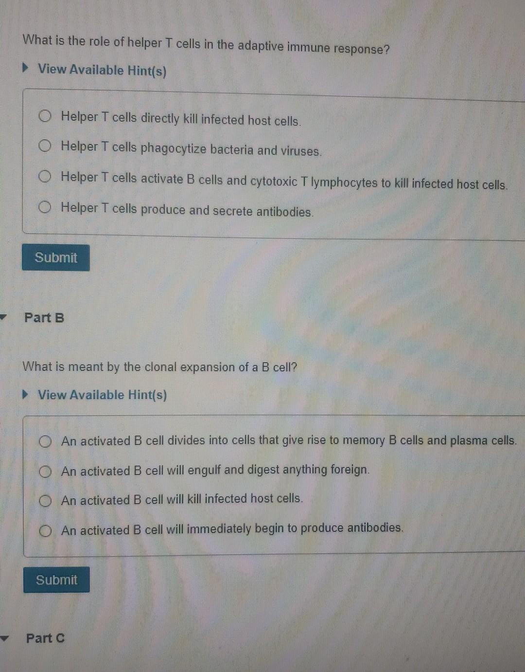 Solved What is the role of helper T cells in the adaptive | Chegg.com