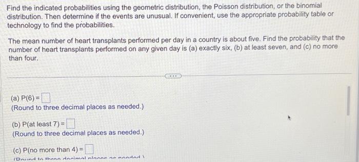 Solved Find the indicated probabilities using the geometric | Chegg.com