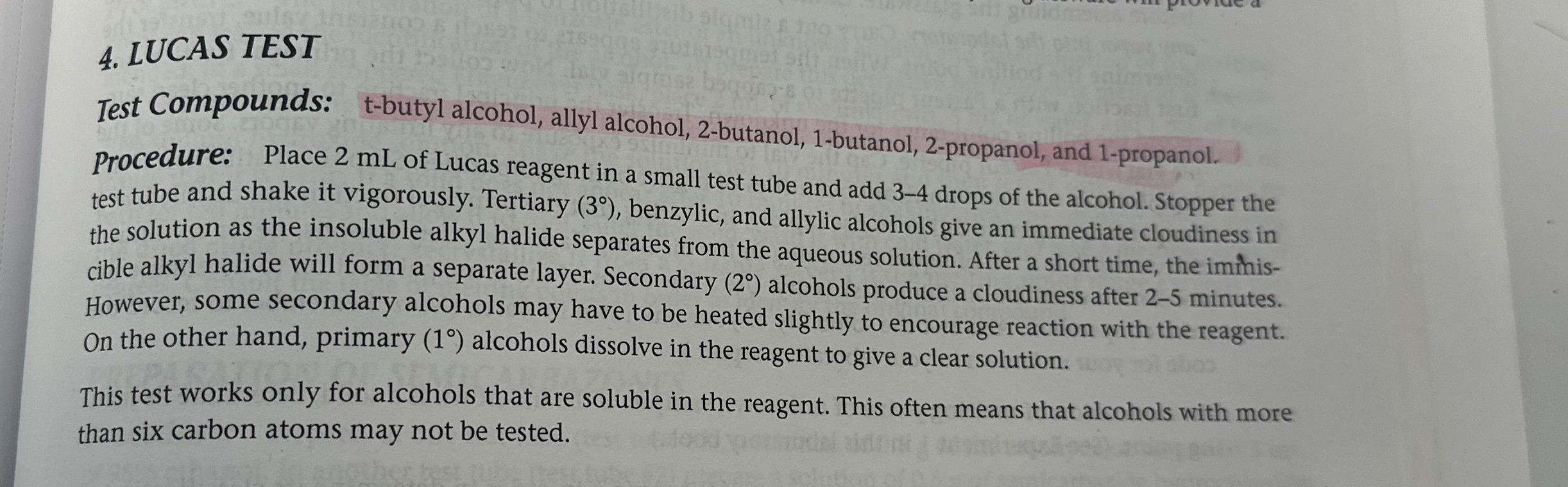 Solved LUCAS TESTTest Compounds: t-butyl alcohol, allyl | Chegg.com