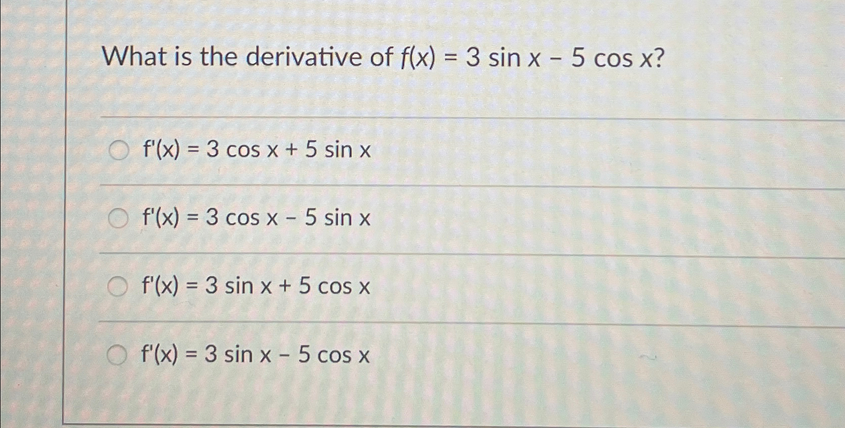 Solved What is the derivative of | Chegg.com
