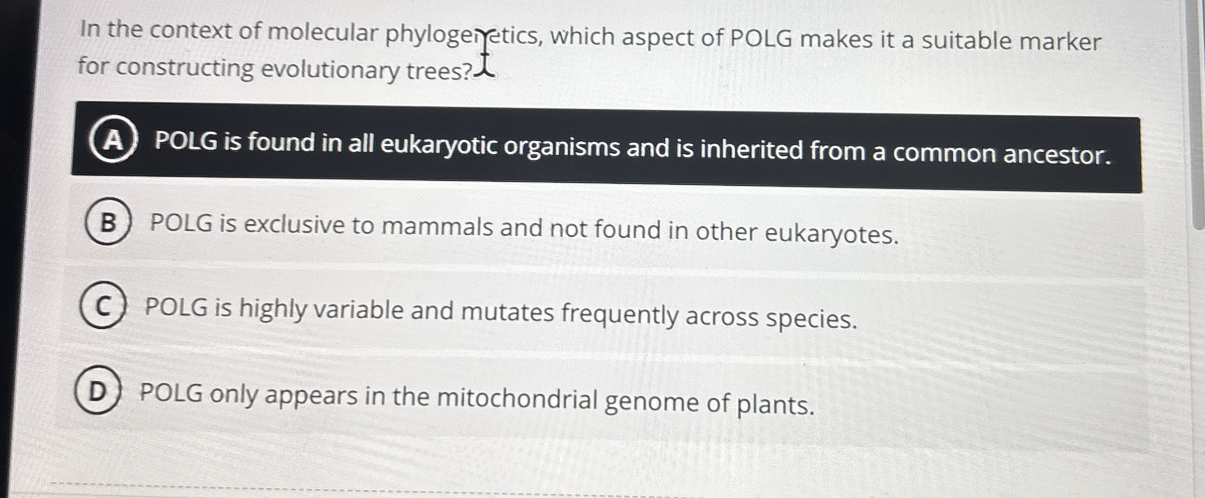 In the context of molecular phylogenetics, which | Chegg.com