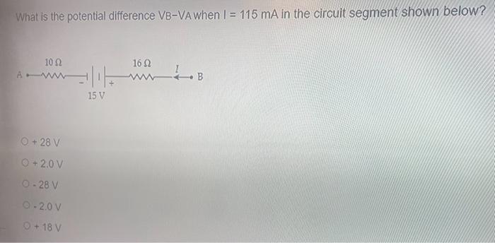 Solved What is the potential difference VB-VAwhen I =115 mA | Chegg.com