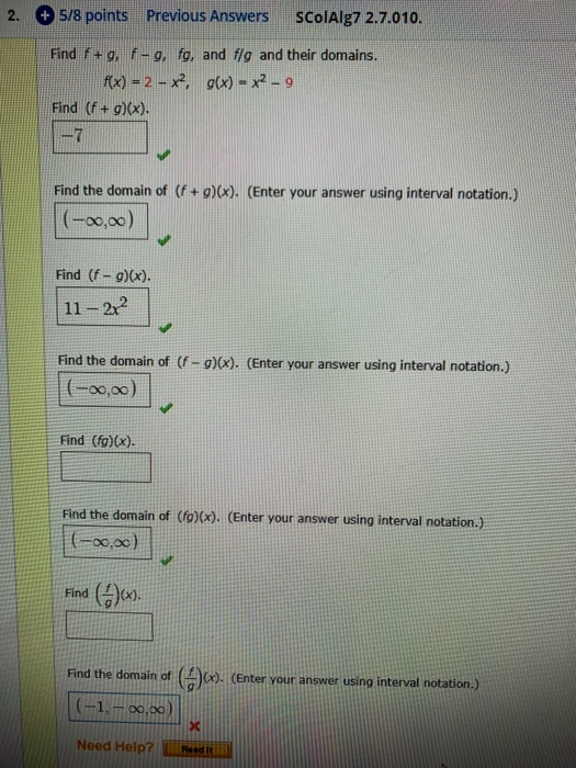 Solved 2. + 5/8 points Previous Answers SColAlg7 2.7.010. | Chegg.com