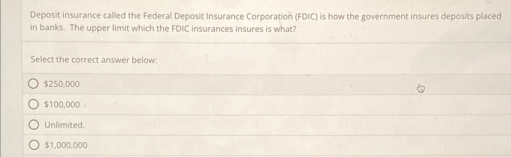 Solved Deposit insurance called the Federal Deposit | Chegg.com