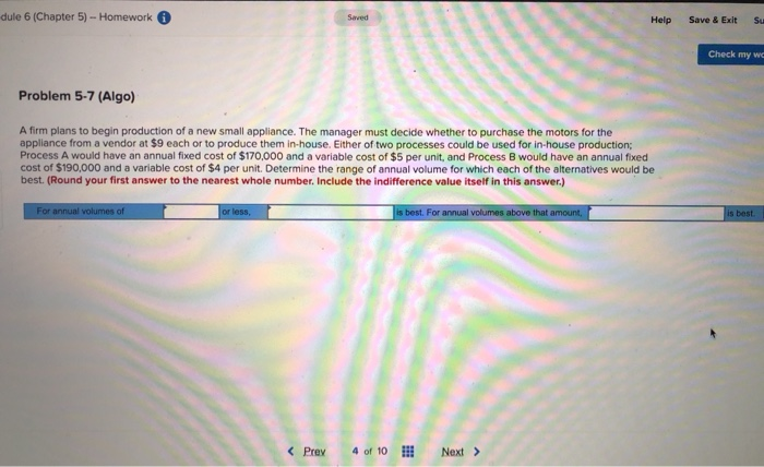 Solved dule 6 (Chapter 5) - Homework Saved Help Save & Exit | Chegg.com