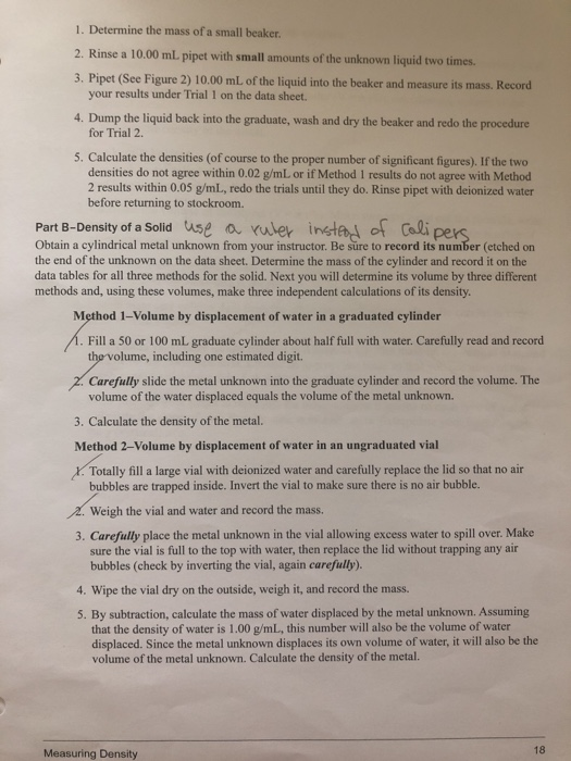 Solved Procedure Part A-Density of a Liquid Obtain an | Chegg.com